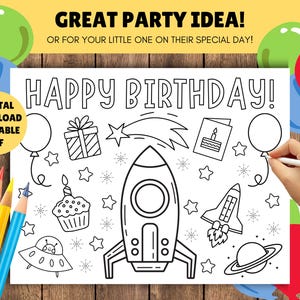 Printable Birthday Coloring Page for Kids - Space Rocket Theme ...