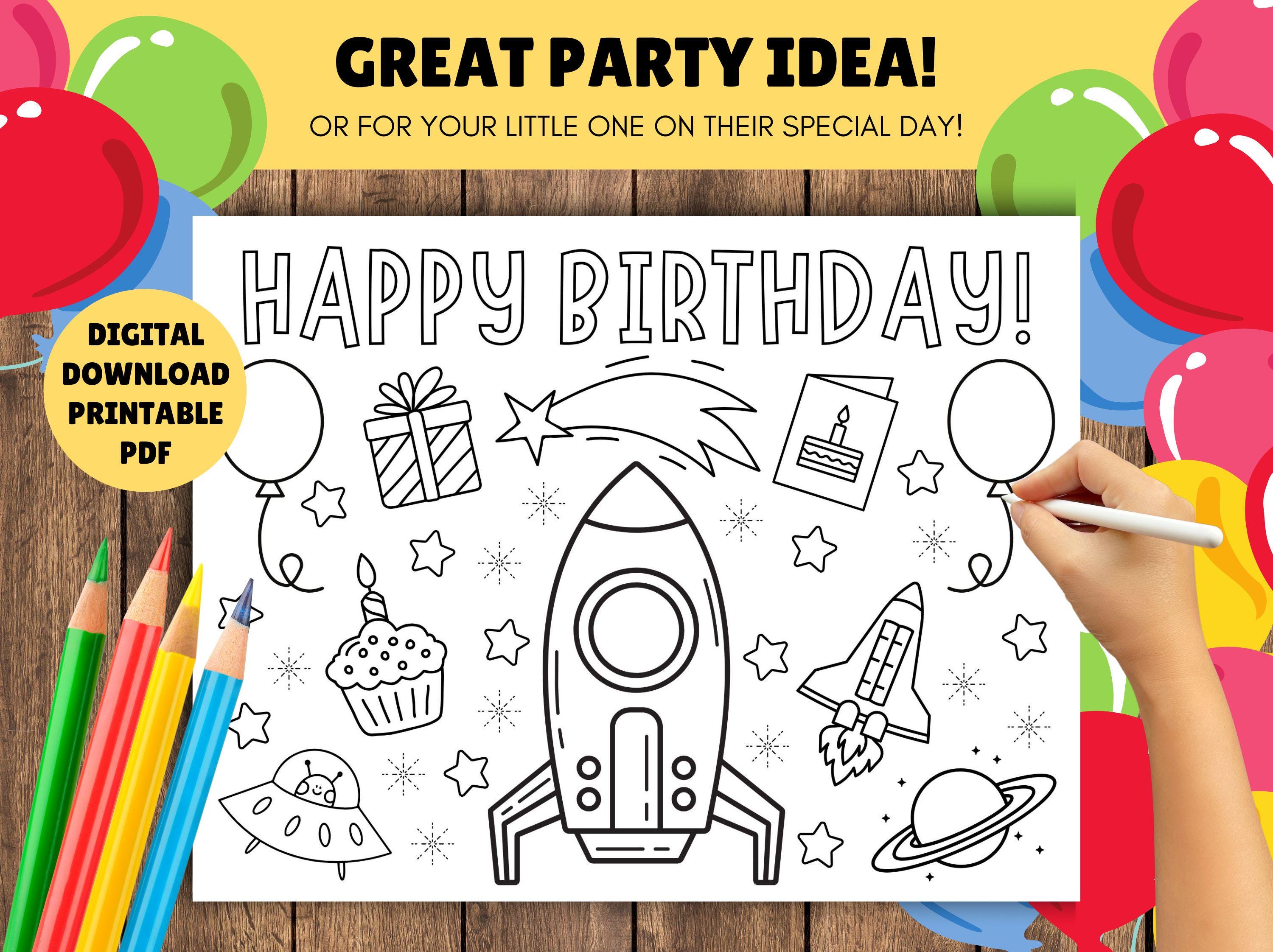 Printable Birthday Coloring Page for Kids - Space Rocket Theme ...