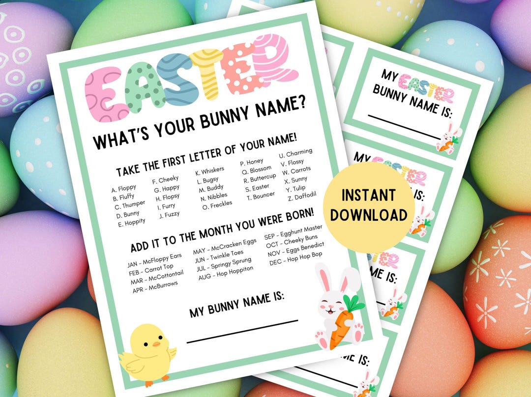 What's Your Bunny Name? PRINTABLE Easter Bunny Name Game, Easter ...