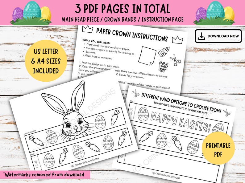 Easter Bunny Paper Crown! PRINTABLE Easter Coloring Crown! Kids Easter ...