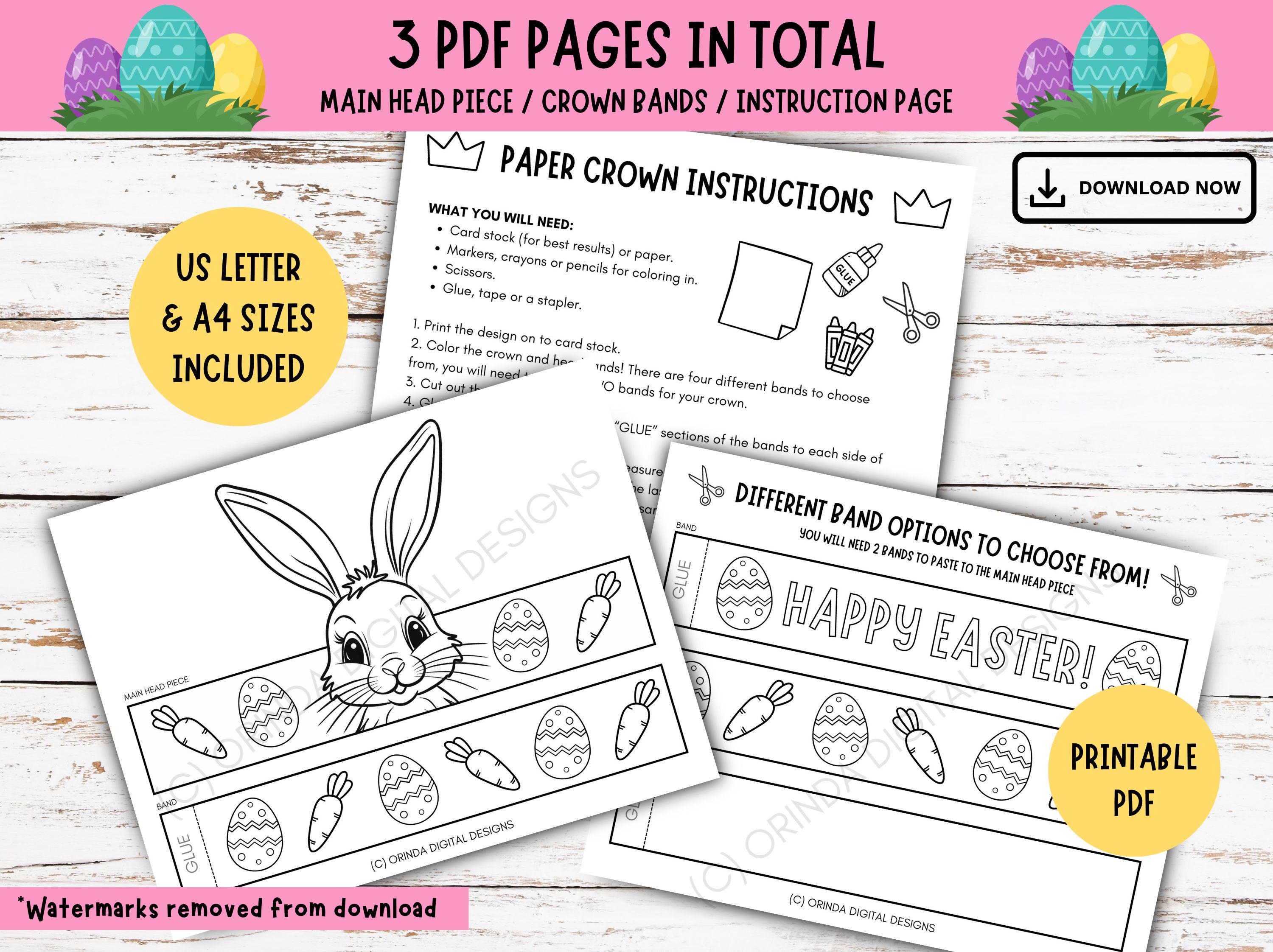 Easter Bunny Paper Crown! PRINTABLE Easter Coloring Crown! Kids Easter ...