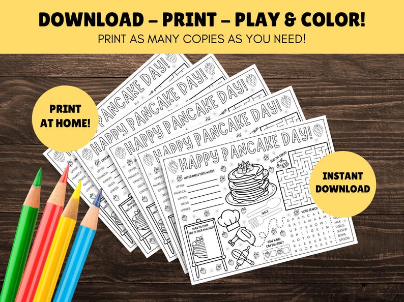 Kids Pancake Day Activity Placemat - PRINTABLE Pancake Day Worksheet ...