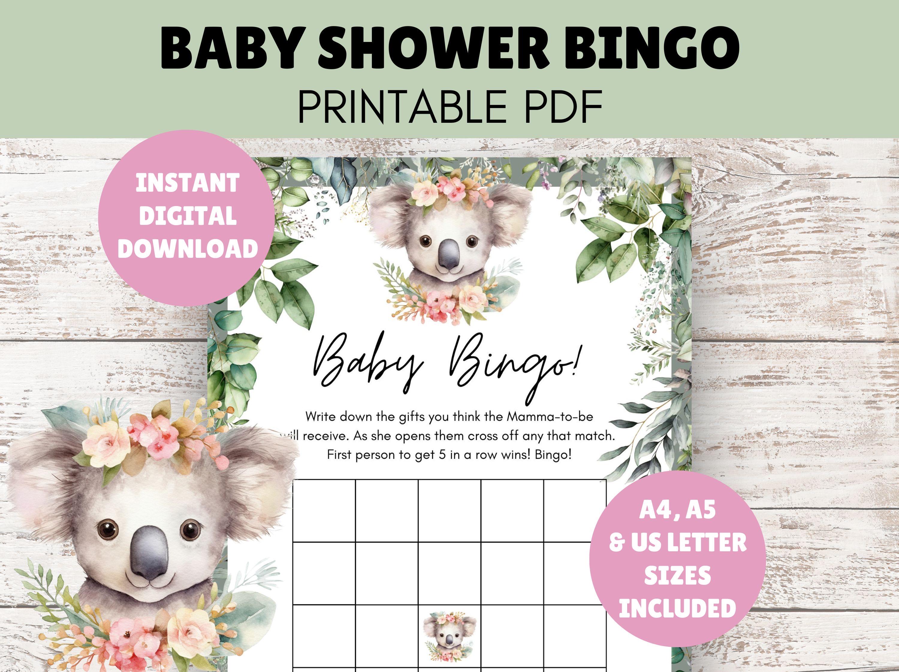 Baby Shower BINGO --- Koala Theme - Baby Shower Game - One Page ...