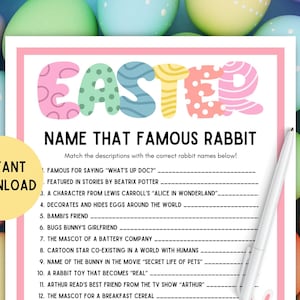 Name the Famous Rabbits Game! PRINTABLE Easter Game, Easter Activity ...