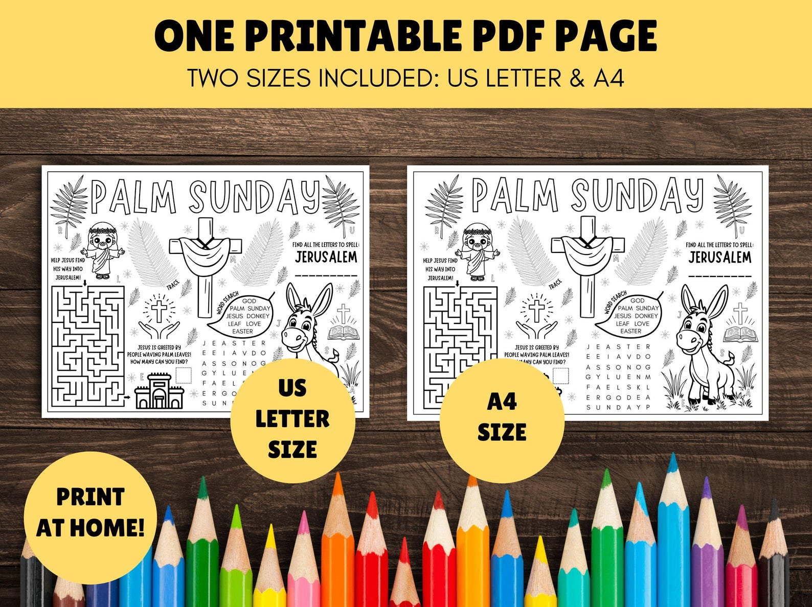 Palm Sunday Activity Placemat - PRINTABLE Kids Palm Sunday Worksheet ...