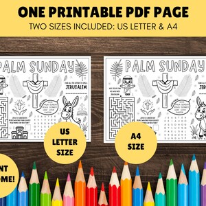 Palm Sunday Activity Placemat - PRINTABLE Kids Palm Sunday Worksheet ...