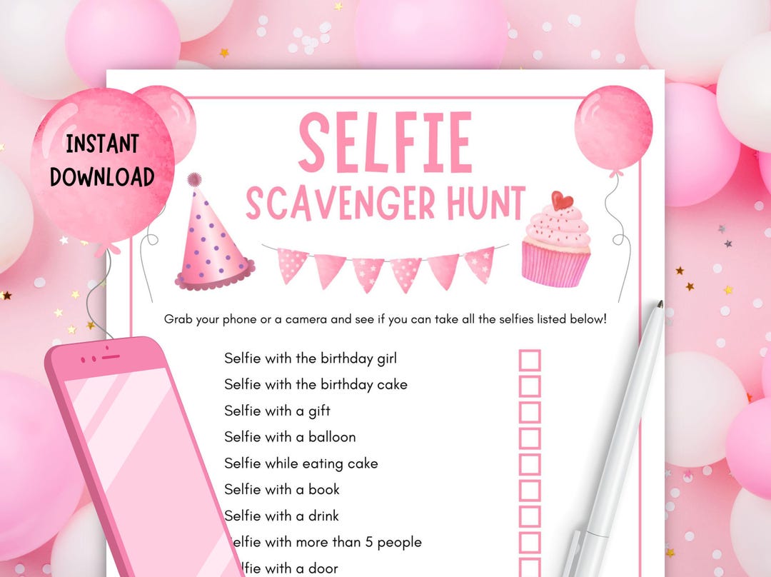 Selfie Scavenger Hunt Game! PRINTABLE Girls Birthday Game, Selfies Game ...