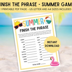 Sunmer Finish the Phrase Game! PRINTABLE Summer Finish the Sentence ...