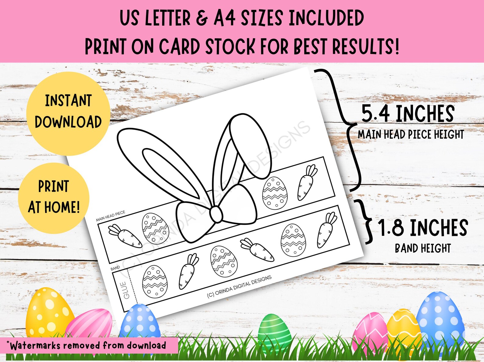 Bunny Ears Paper Crown! PRINTABLE Easter Coloring Crown! Kids Easter ...