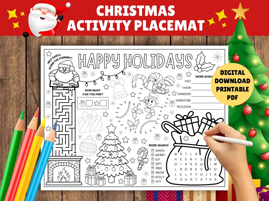 Christmas Activity Mat for Kids - Happy Holidays Printable Christmas ...