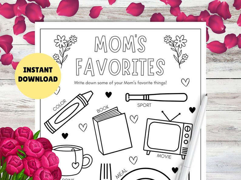 Mom's Favorites Activity Page! PRINTABLE Kids Mother's Day Activity ...