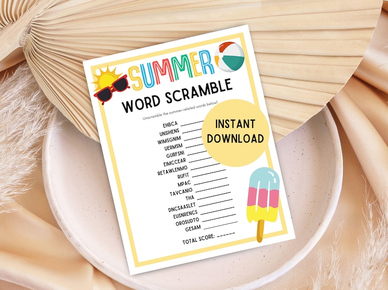 Summer Word Scramble Game! PRINTABLE Summer Word Jumble, Unscramble the ...