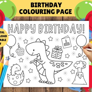 Printable Birthday Coloring Page for Kids - Dinosaur Theme - Activity ...