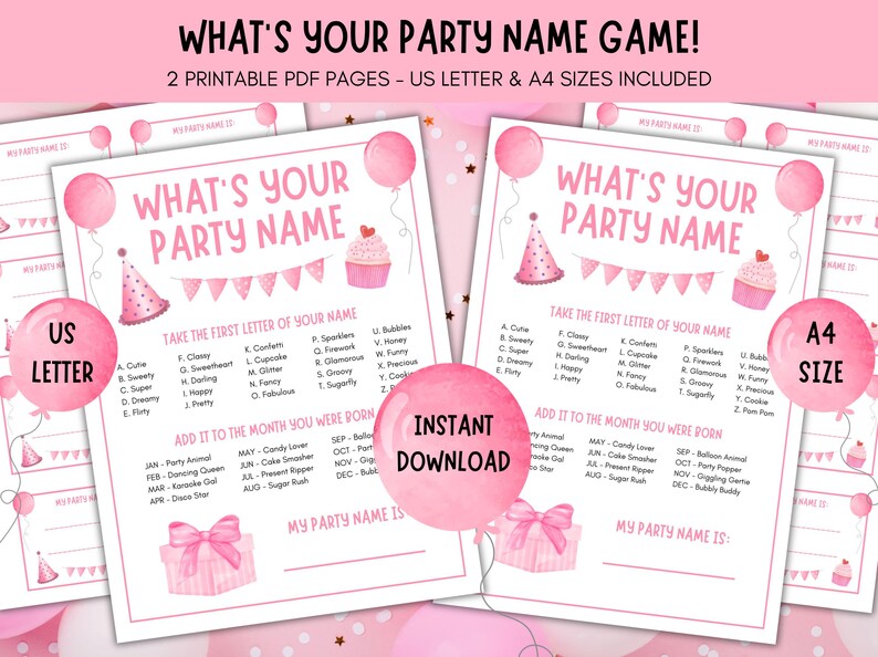 What's Your Party Name? PRINTABLE Girls Birthday Party Game, Party ...