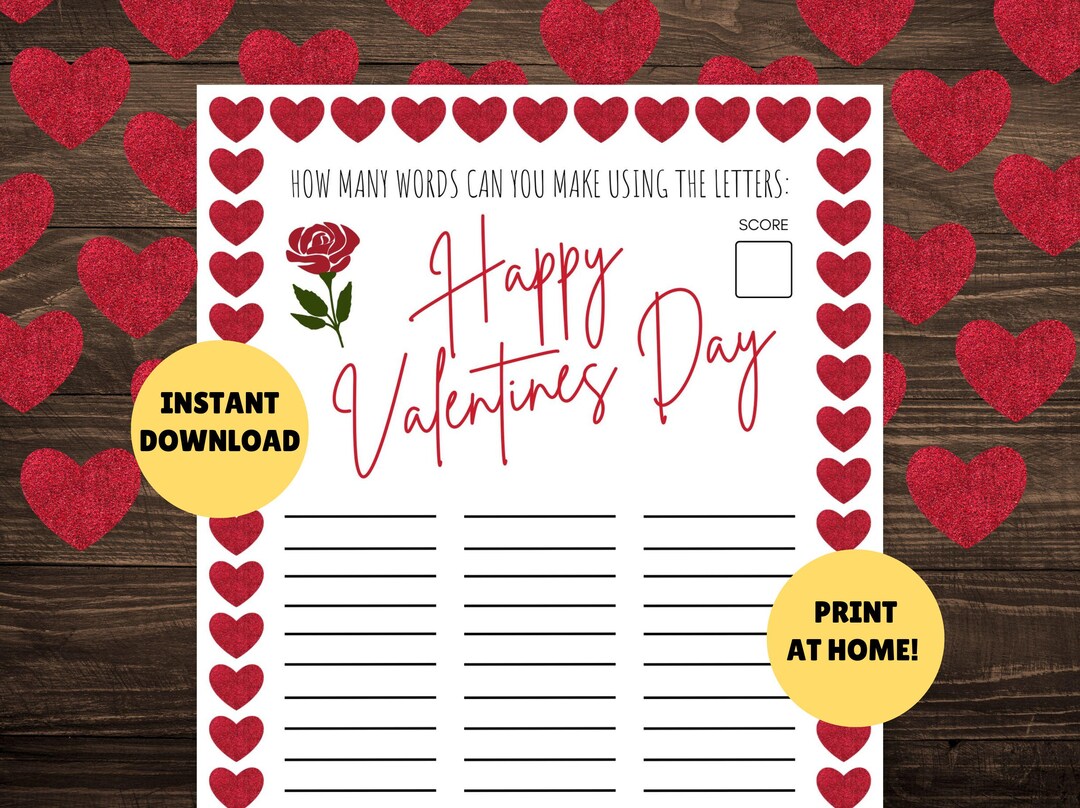 Valentine's Day Word Game - PRINTABLE Valentines Day Game - How Many ...