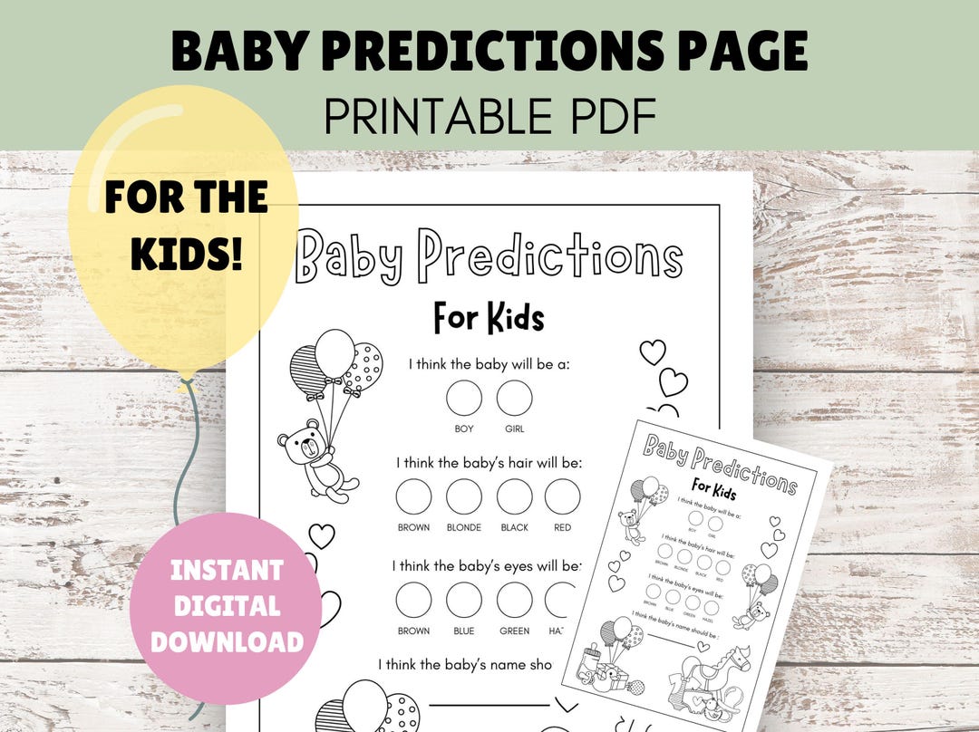 Kids Baby Predictions Page - Baby Shower Activity for Kids - Printable ...