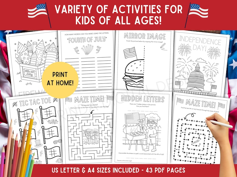 Kids 4th of July Activity Book! PRINTABLE PDF Digital Download, Kids ...