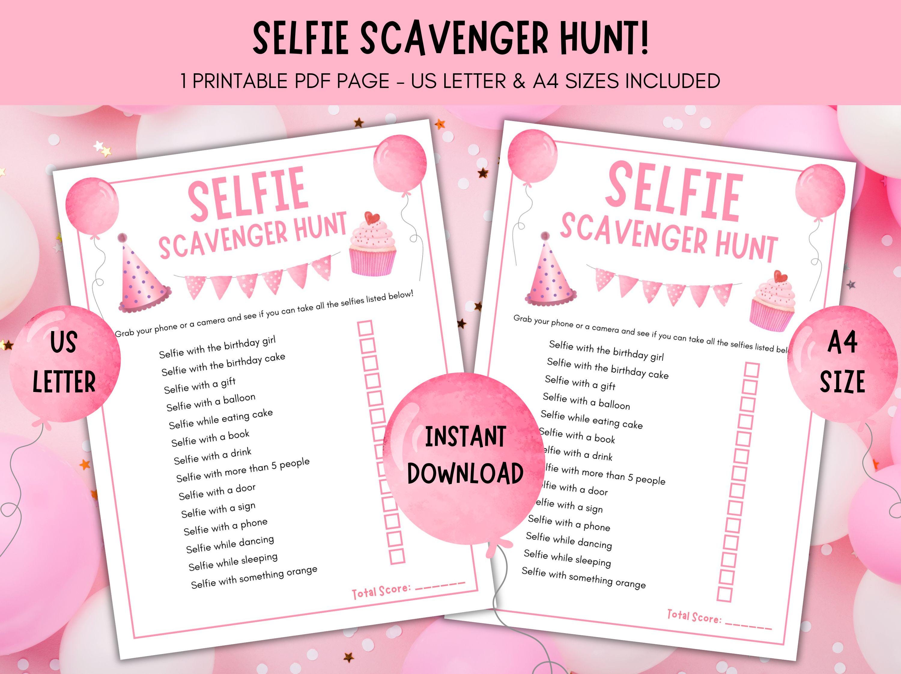 Selfie Scavenger Hunt Game! PRINTABLE Girls Birthday Game, Selfies Game ...