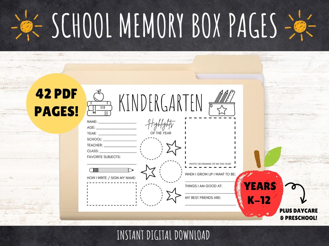 School Year Memory Pages - PRINTABLE PDF - Memory Box File Covers ...