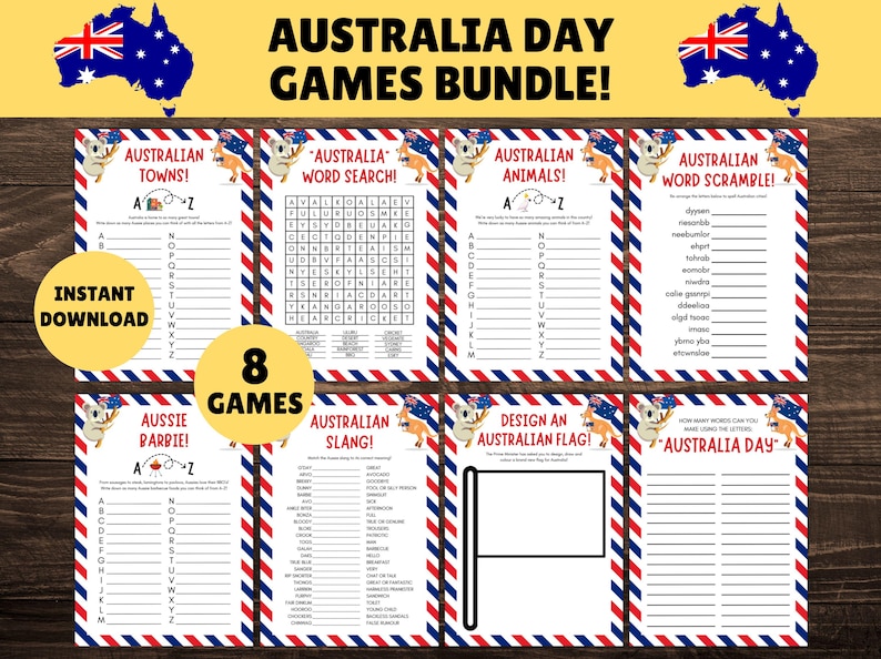 Australia Day Games Bundle, Aussie Word Search, Slang, Activities, Word ...