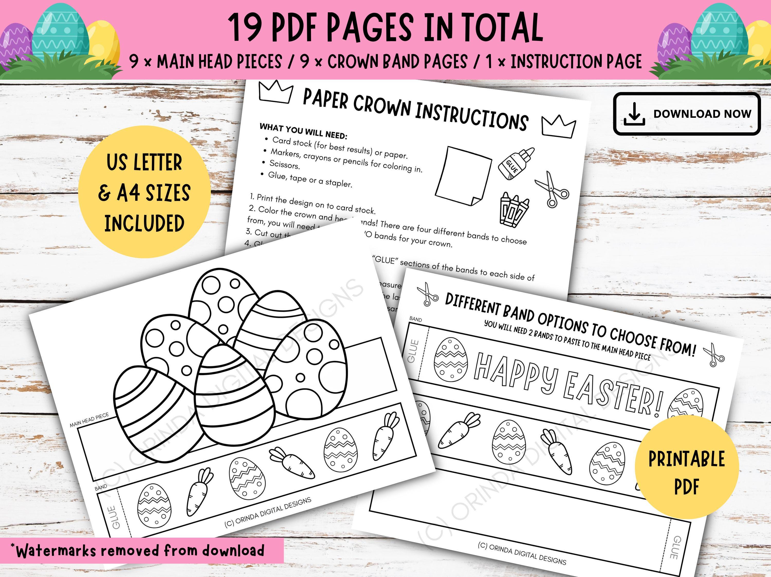9 X Easter Paper Crowns! PRINTABLE Coloring Crown! Kids Easter Craft ...