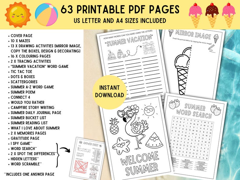 Kids Summer Activity Book PLUS Summer Journal Pages! PRINTABLE Kids ...