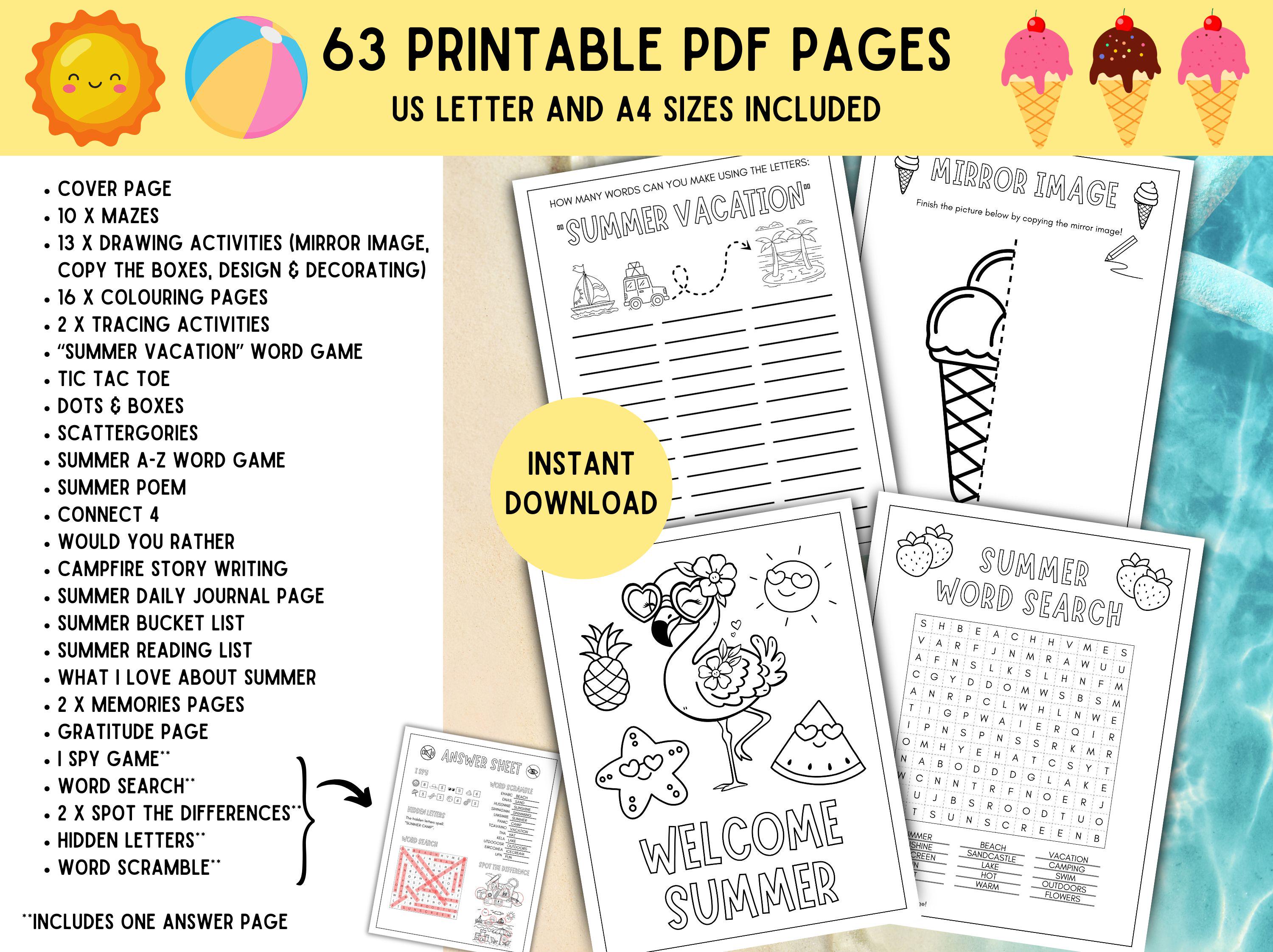 Kids Summer Activity Book PLUS Summer Journal Pages! PRINTABLE Kids ...