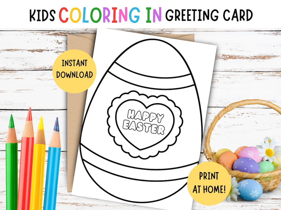 Kids Coloring Easter Card! PRINTABLE Easter Card for Kids, "happy ...
