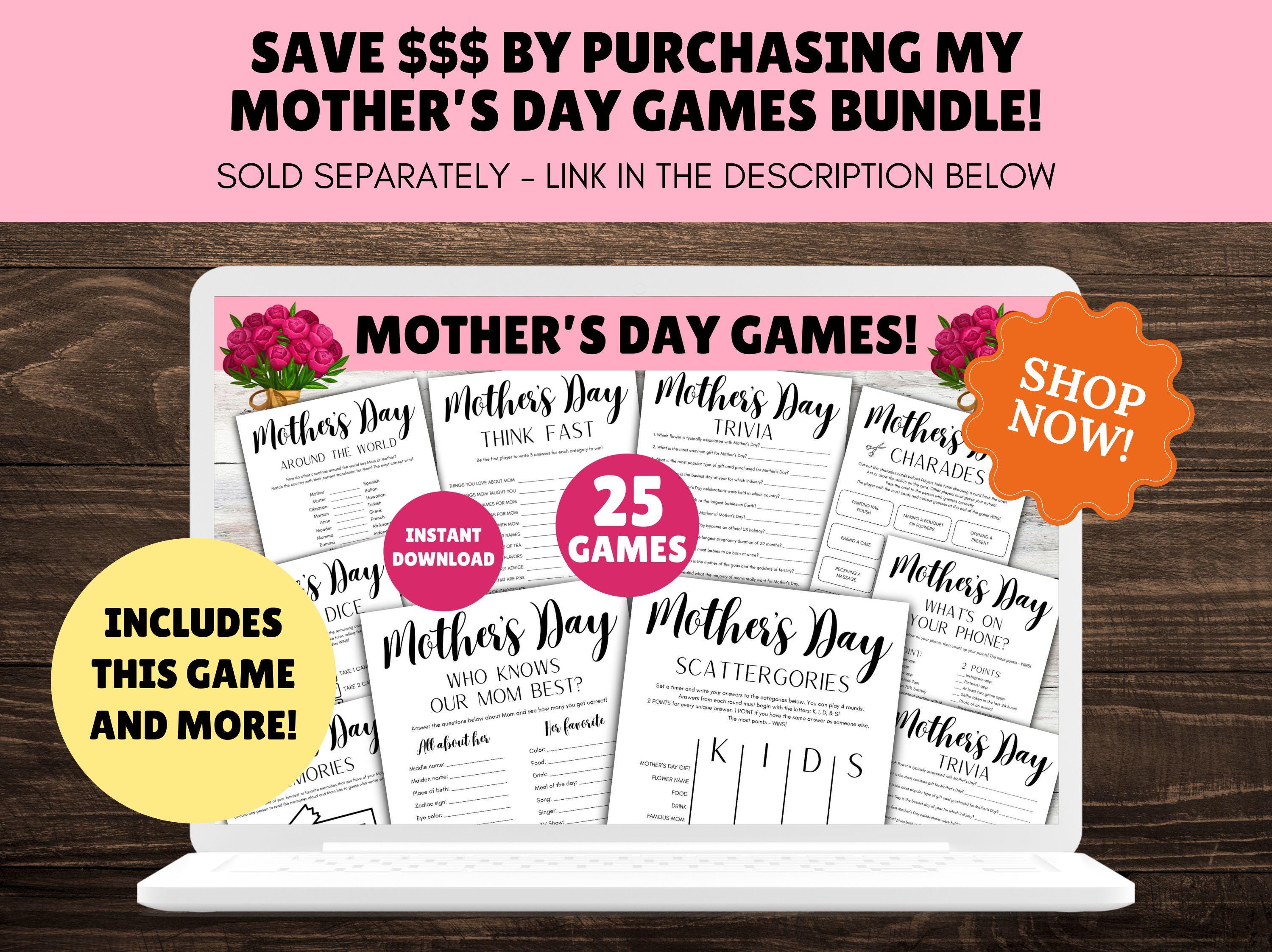 Trivia Questions! PRINTABLE Mother's Day Trivia Game, Moms Party Game ...