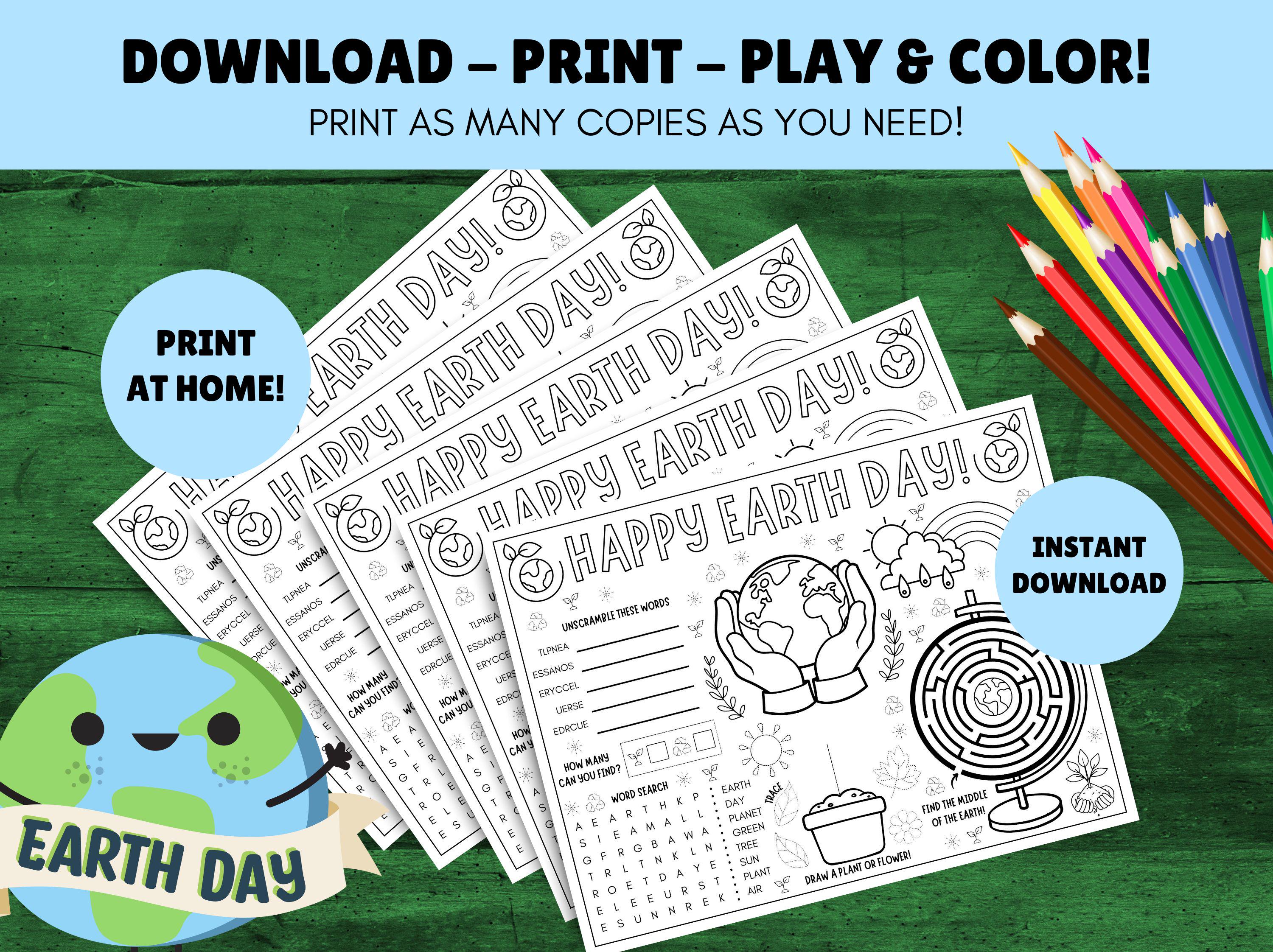 Earth Day Activity Placemat! PRINTABLE Kids Earth Day Activity Page ...