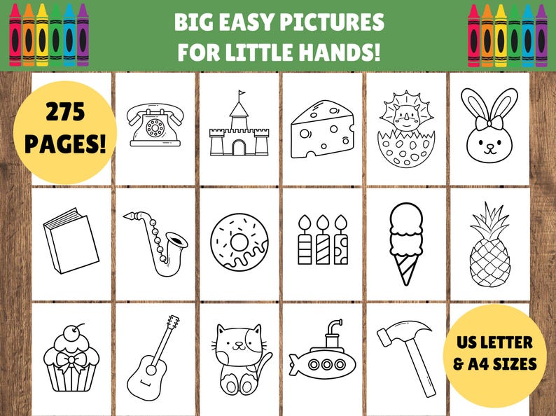 275 Pages - Easy Jumbo Coloring Pages for Little Hands - Printable ...