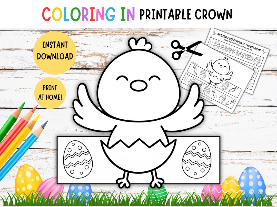 Easter Chick Paper Crown! PRINTABLE Coloring Crown! Kids Easter Craft ...
