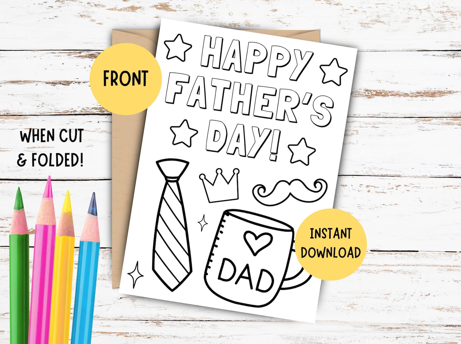 Kids Coloring Father's Day Card - PRINTABLE Father's Day Coloring Card ...