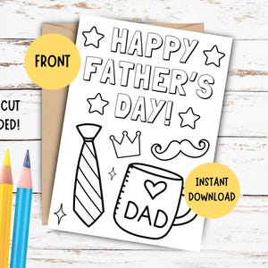 Kids Coloring Father's Day Card - PRINTABLE Father's Day Coloring Card ...