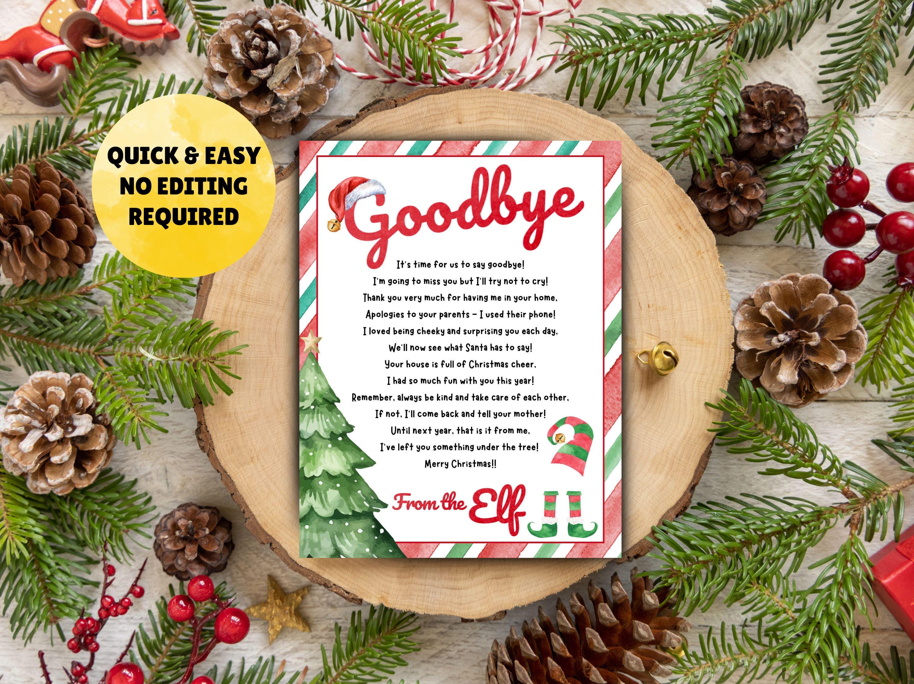 Goodbye Elf Letter - With A Cute Rhyme! NOT EDITABLE - Instant Digital ...