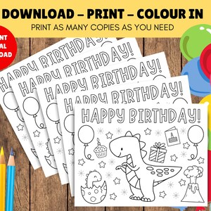 Printable Birthday Coloring Page for Kids - Dinosaur Theme - Activity ...