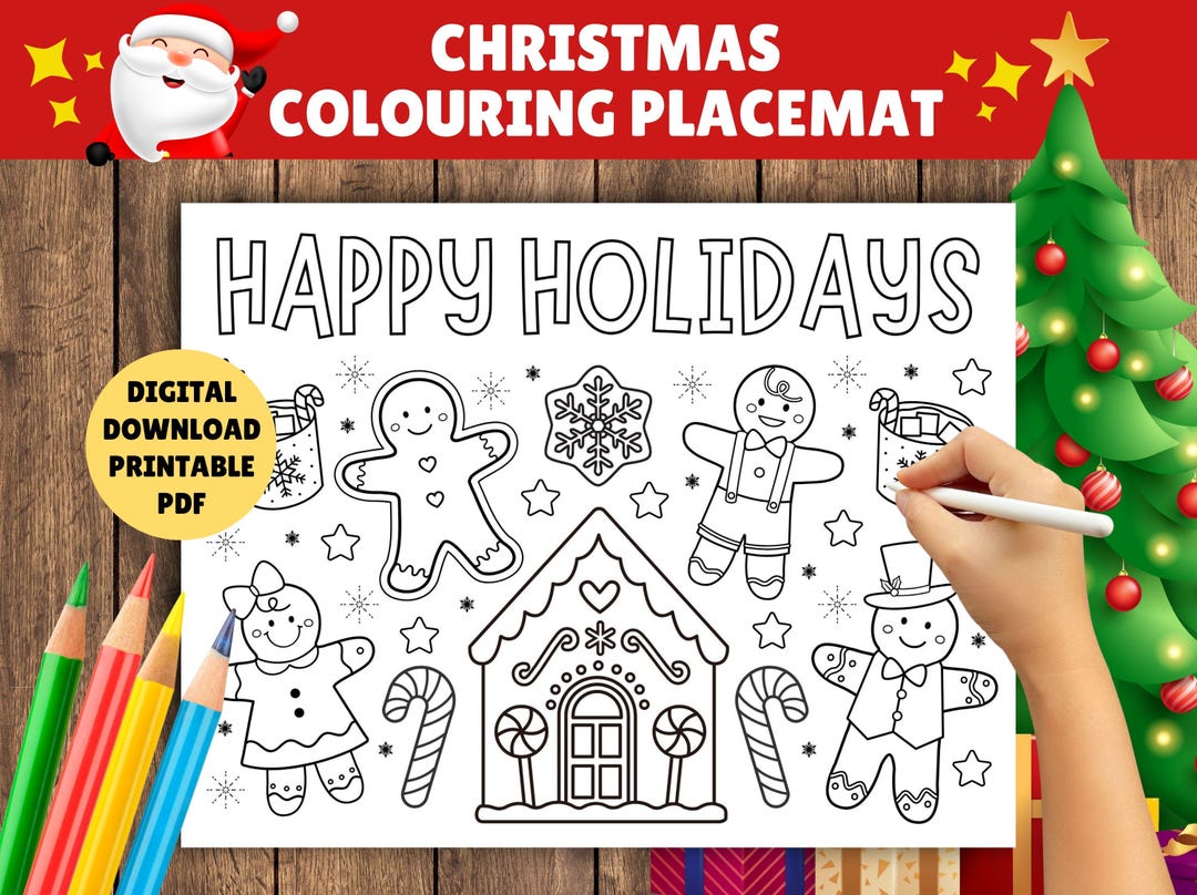 Gingerbread Happy Holidays Coloring Page for Kids - Printable Christmas ...
