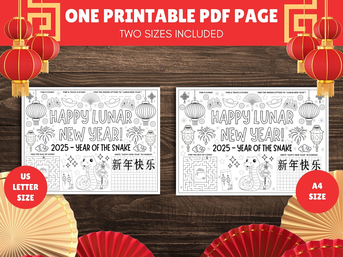 Kids Lunar New Year Activity Placemat - Lunar New Year 2025, PRINTABLE ...