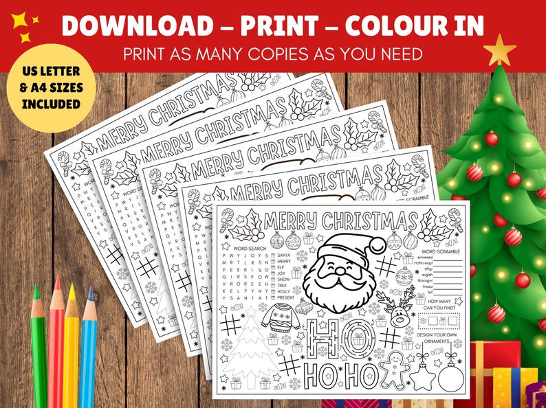 Christmas Activity Mat for Kids - Printable Christmas Placemat ...