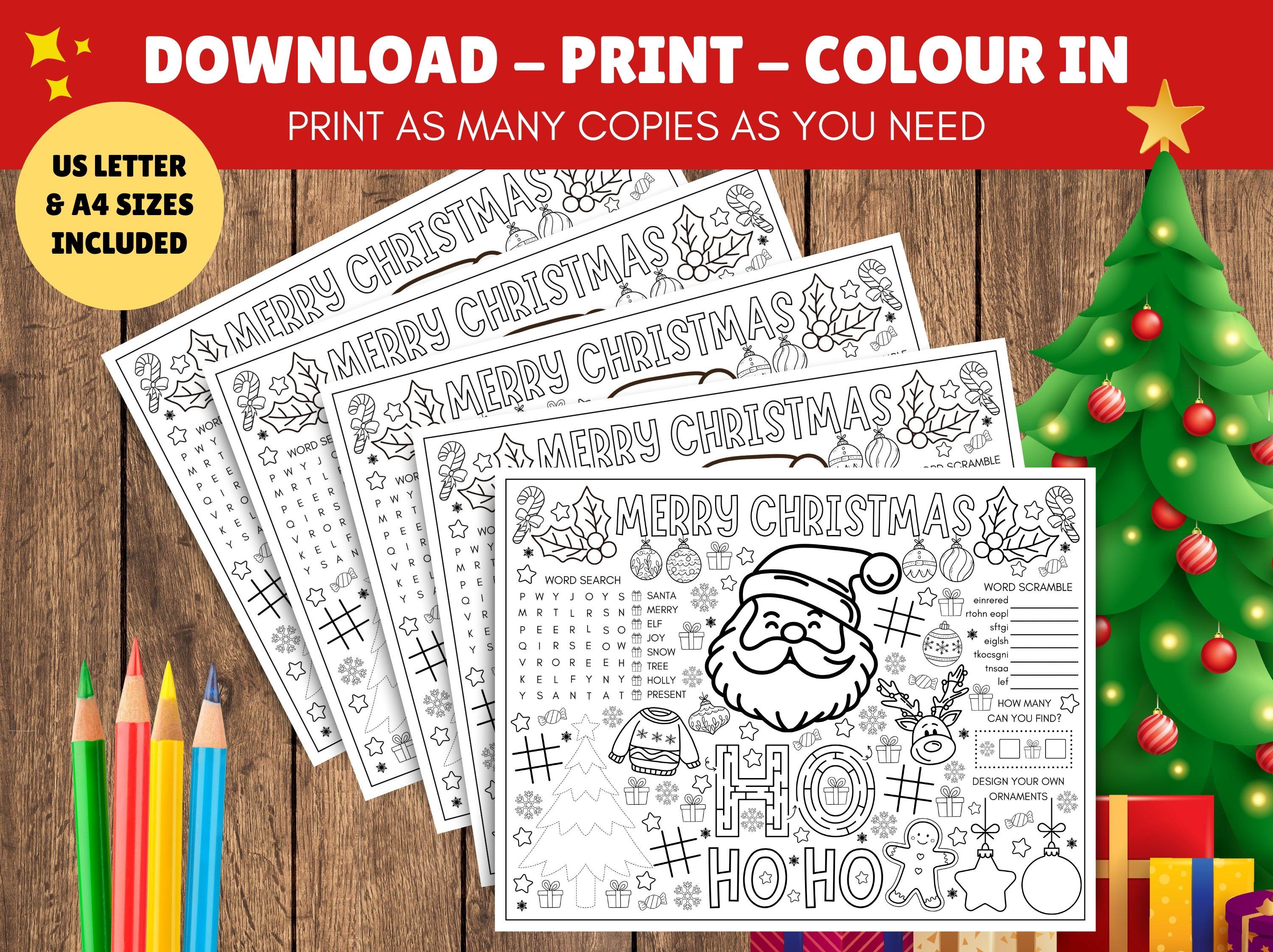 Christmas Activity Mat for Kids - Printable Christmas Placemat ...