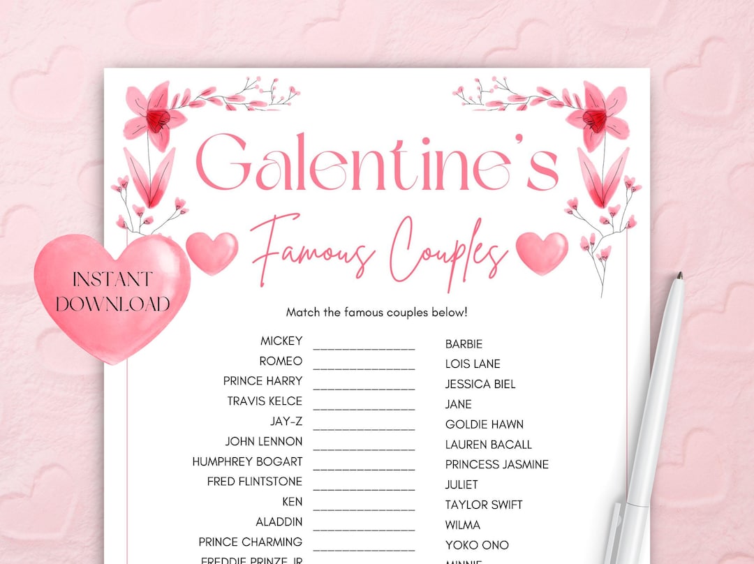 Match the Famous Couples Game! PRINTABLE Galentine's Party Game ...
