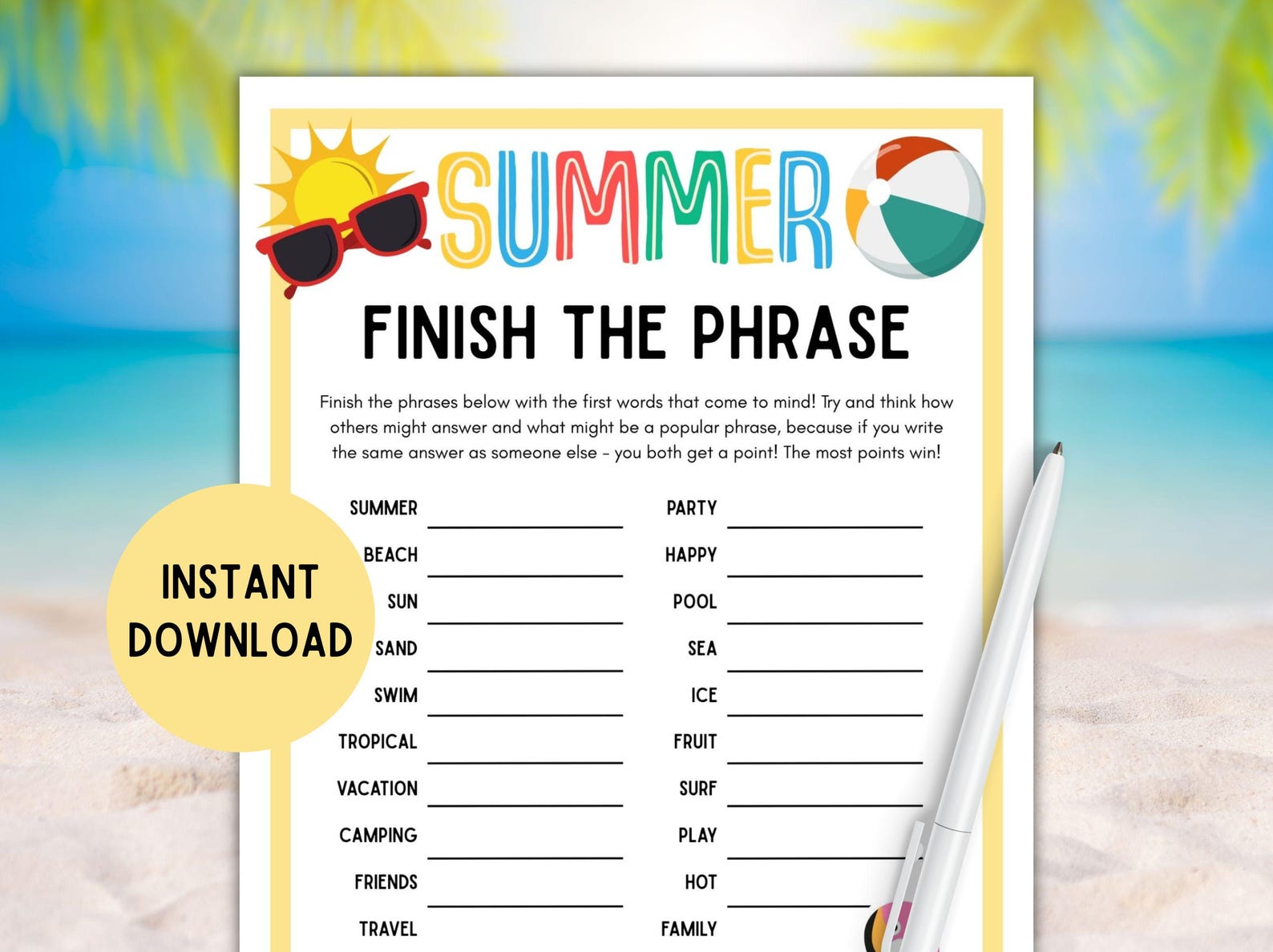 Sunmer Finish the Phrase Game! PRINTABLE Summer Finish the Sentence ...