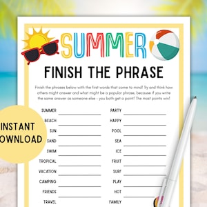 Sunmer Finish the Phrase Game! PRINTABLE Summer Finish the Sentence ...