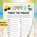 Sunmer Finish the Phrase Game! PRINTABLE Summer Finish the Sentence ...