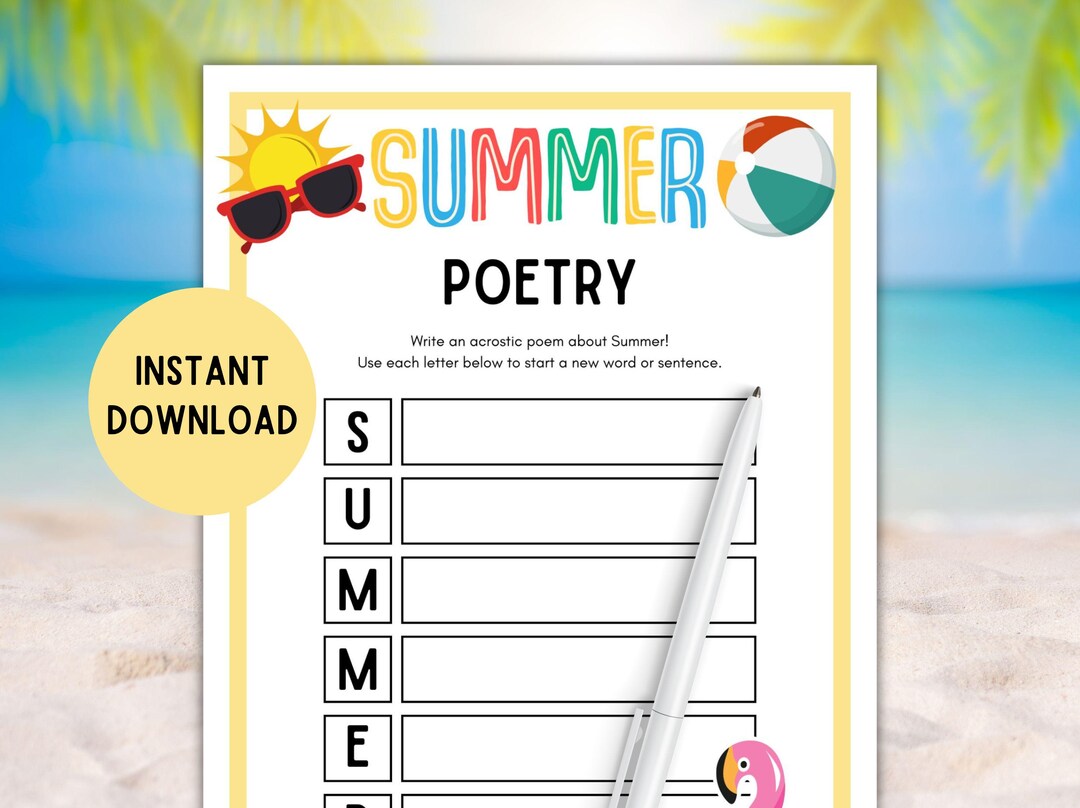 Summer Poetry Page! PRINTABLE Summer Poem Activity, Write Your Own ...