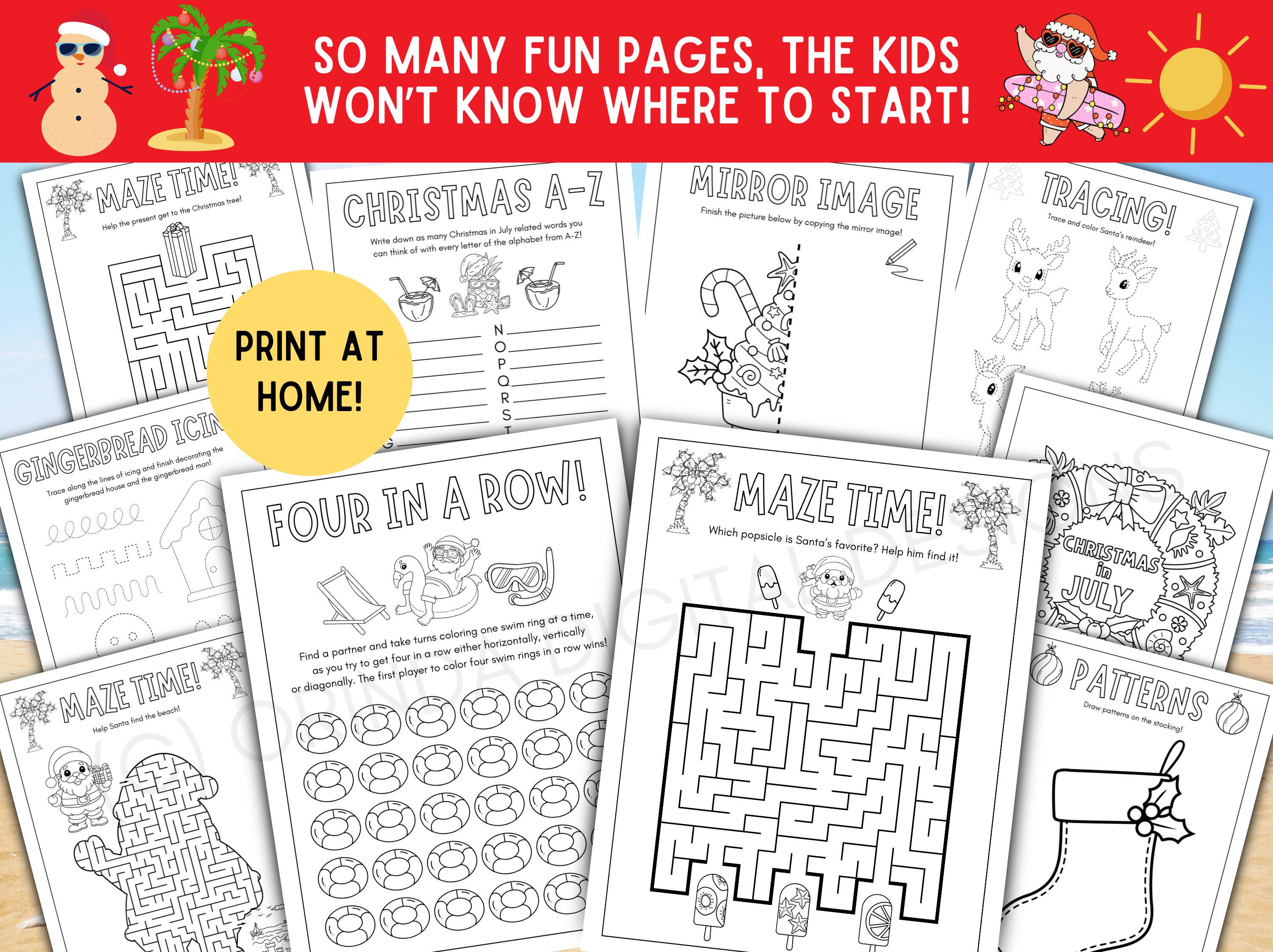 Kids Christmas in July Activity Book & Coloring Pages BONUS Letter to ...
