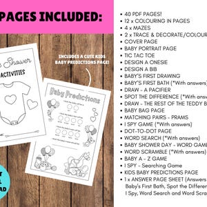 40 Pages - Kids Baby Shower Activities - Activity Book Pack - Instant ...