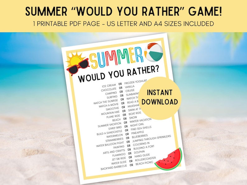 Summer "would You Rather..?" Game! PRINTABLE Summer What Would You ...