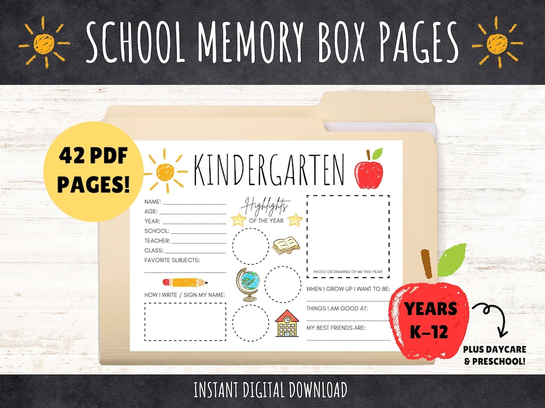 School Year Memory Pages PRINTABLE PDF Memory Box File Covers School ...