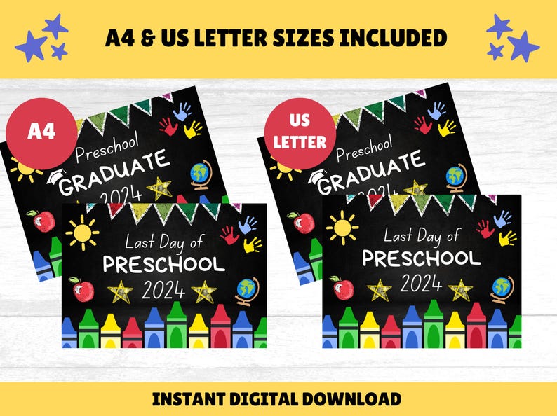 Printable Last Day of Preschool 2024 Digital Chalk Board Sign Preschool ...